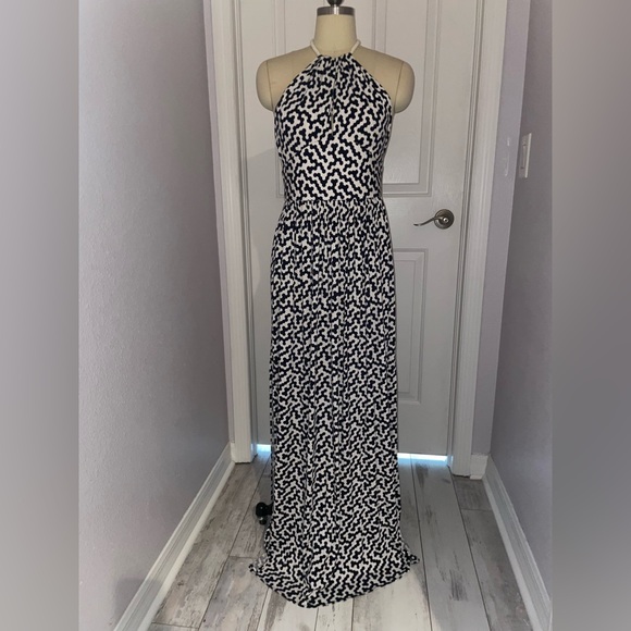 Milly | Dresses | Milly Blue And White Halter Maxi Dress | Poshmark